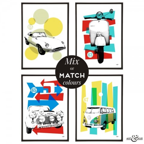 Cars Group - Mid-Century Motoring Stylish Pop Art | Art & Hue