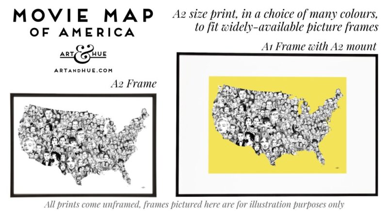 Movie Map of America - Stylish Pop Art Prints - Bespoke Art | Art & Hue